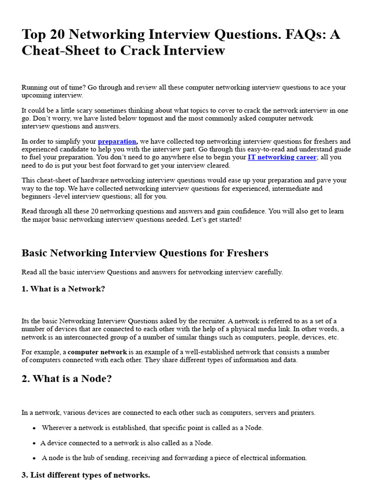 Top 20 Networking Interview Questions and Answers in 2025 | PDF ...