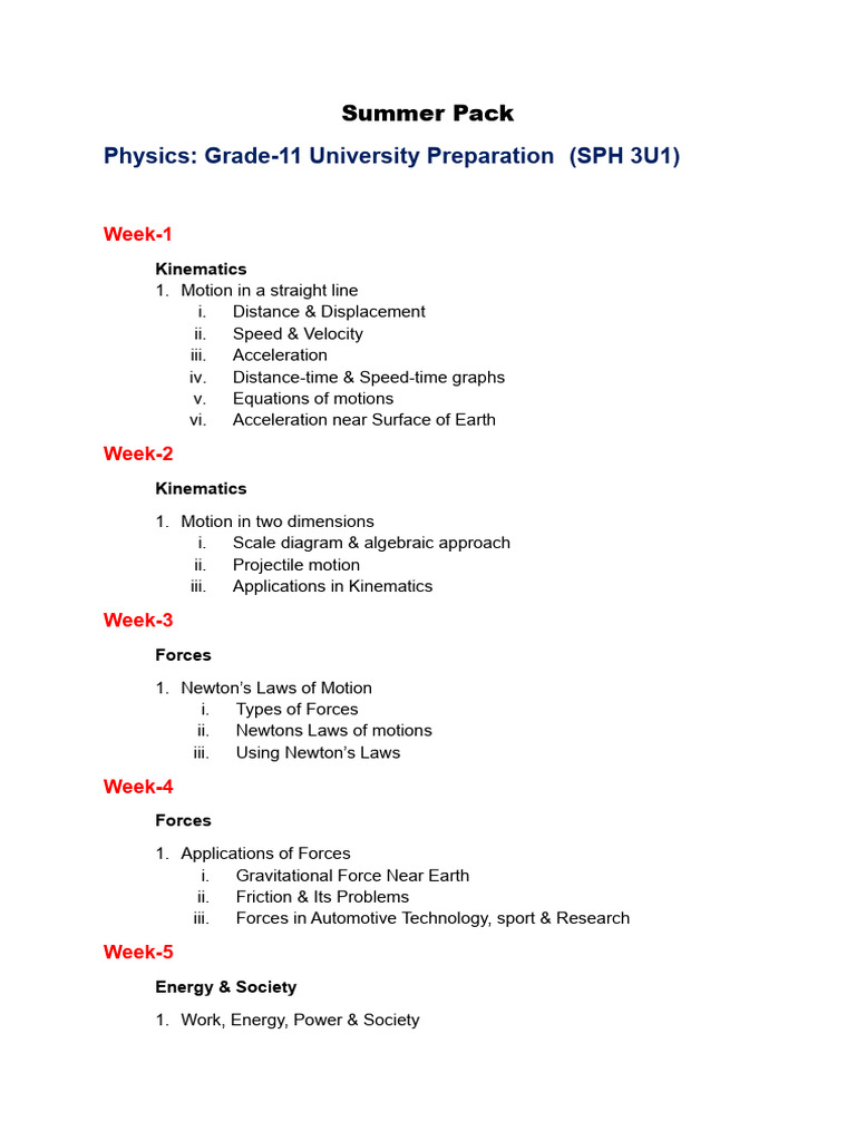 Physics G11 (SPH 3U1) Summer Pack | PDF
