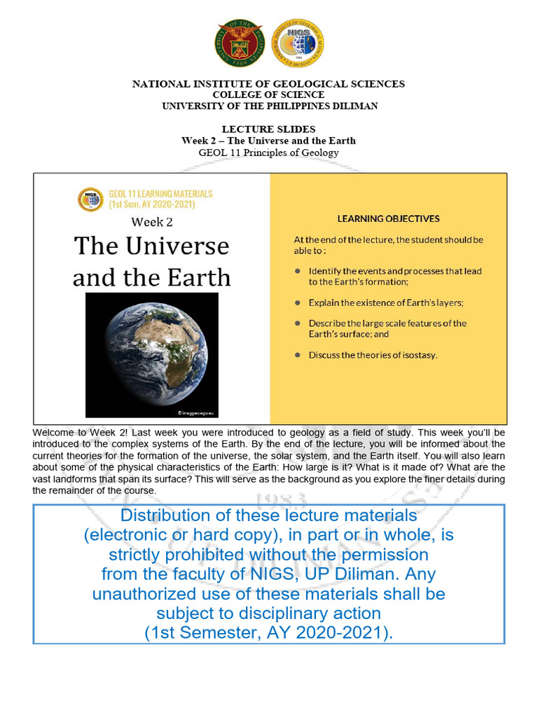 Geol 11 Week 2 - The Universe and The Earth - Annotated Lecture Slides ...