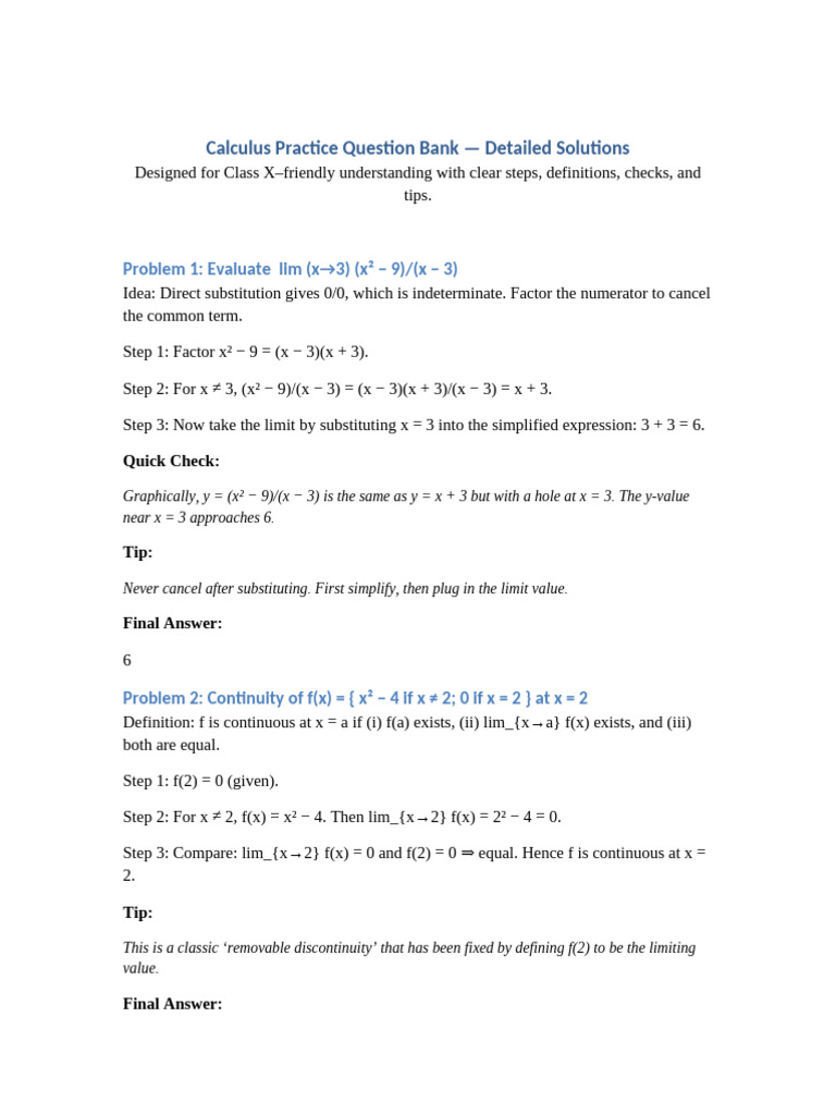 Calculus Practice Solutions Detailed | PDF | Derivative | Mathematical ...