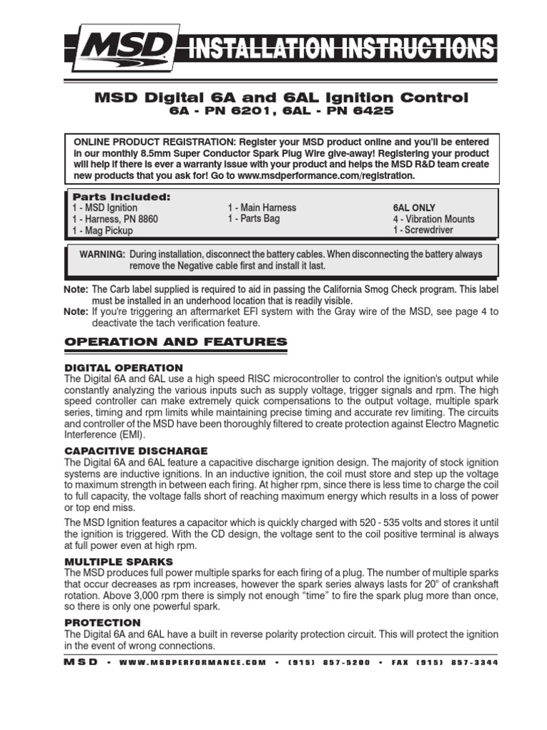 MSD 6A 6AL Installation 6201 | PDF | Ignition System | Distributor