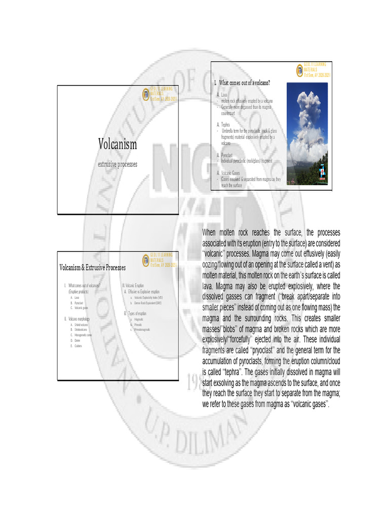 Geol 11 Week 6 - Volcanism - Annotated Lecture Slides | PDF | Lava | Volcano