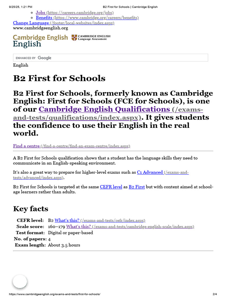 B2 First for Schools Overview | PDF | Languages Of The United Kingdom ...