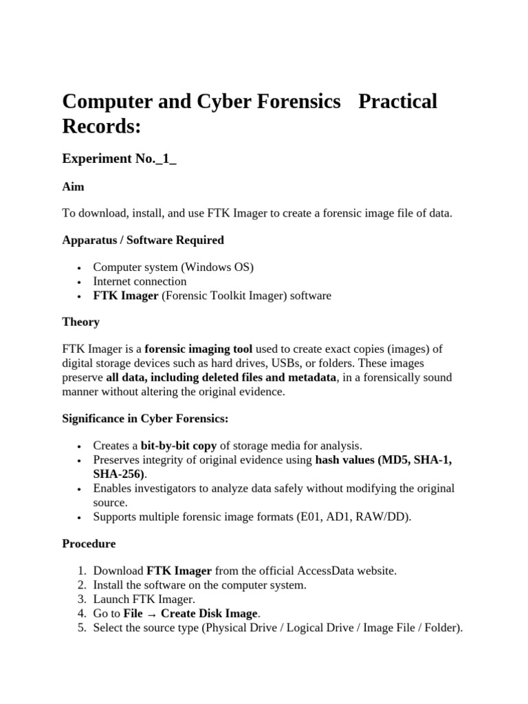 Computer and Cyber Forensics Practical Records | PDF