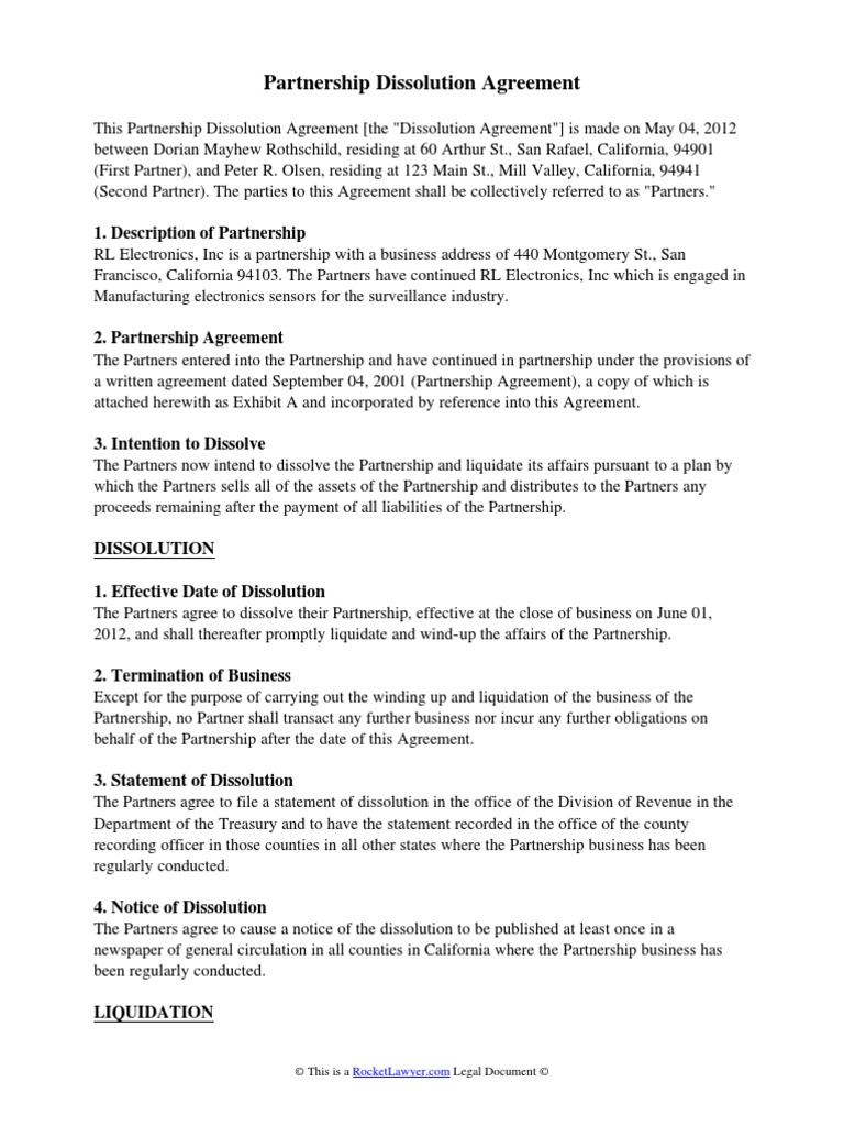 Partnership Dissolution Agreement | PDF | Partnership | Liquidation