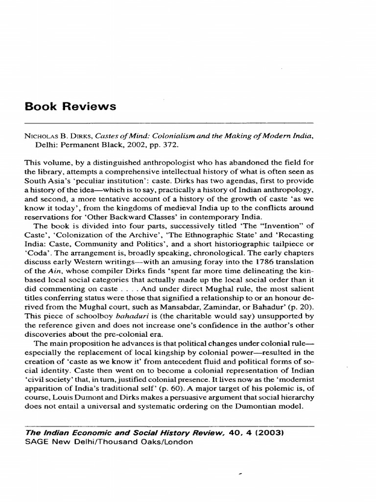Book Review of Nicholas Dirks | PDF | Caste