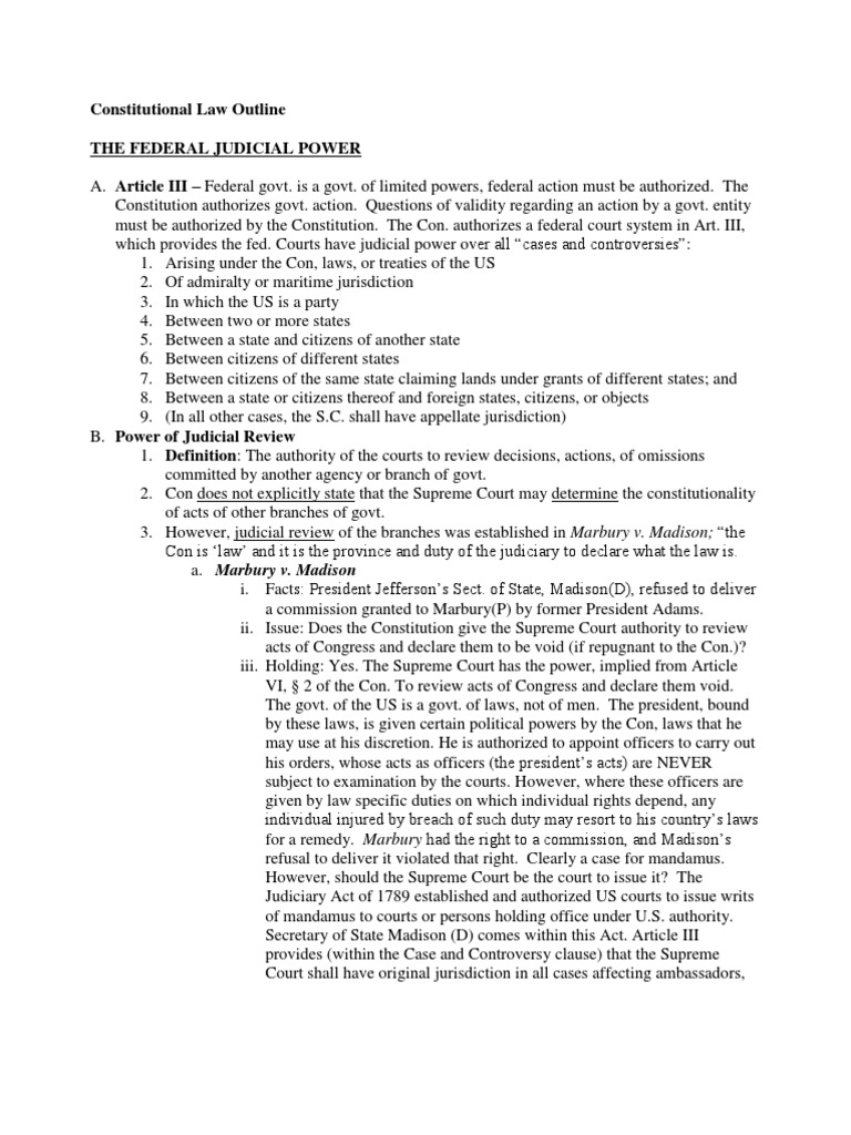 Constitutional Law Outline | PDF | Article Three Of The United States ...
