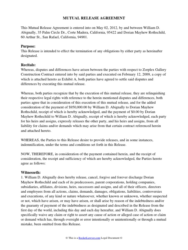 Mutual Release Agreement | PDF | Consideration | Guarantee