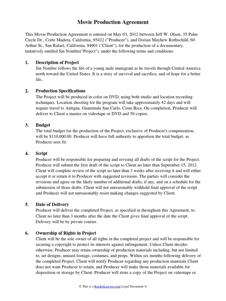 Movie Production Agreement | Arbitration | License