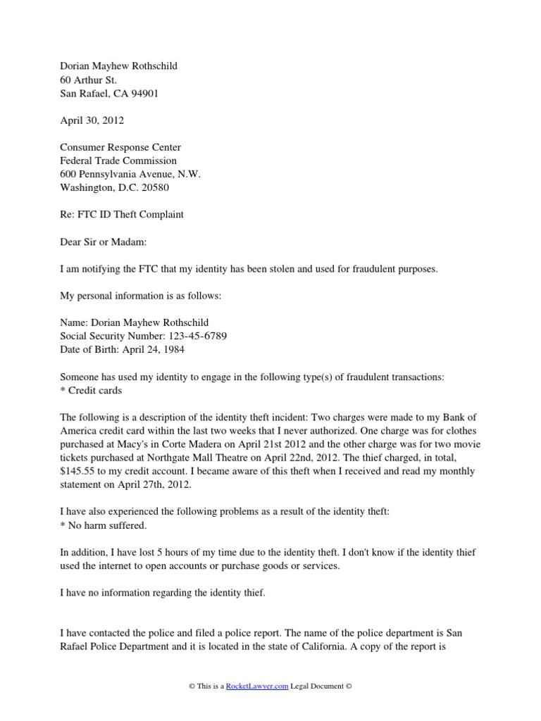 FTC Identity Theft Complaint | PDF FTC Identity Theft Complaint | PDF
