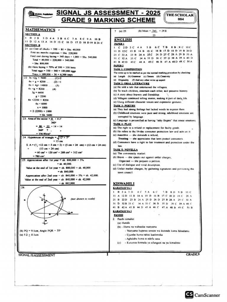 Marking Scheme G9 | PDF
