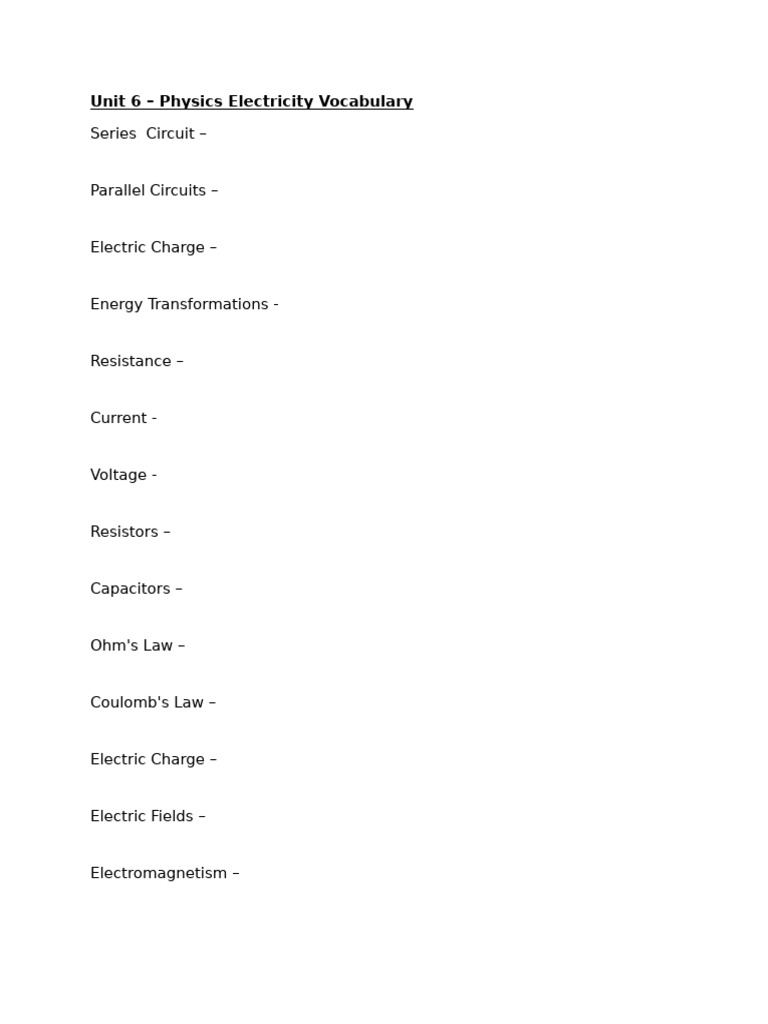 Unit 6 Vocabulary | PDF