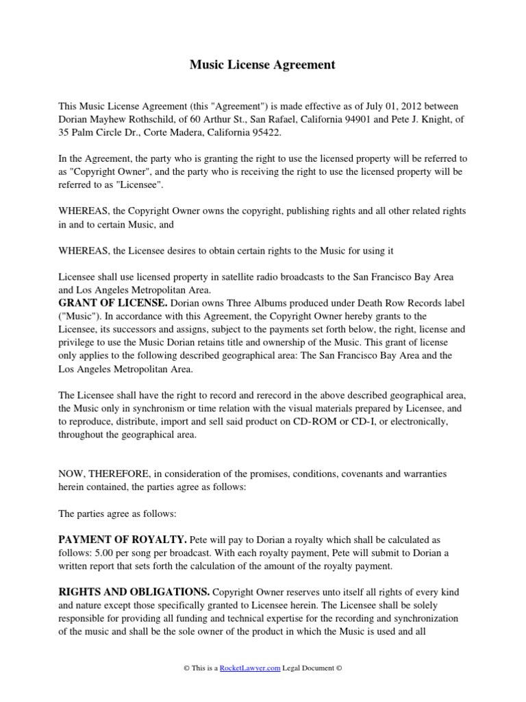 Music License Agreement | PDF | Indemnity | Royalty Payment