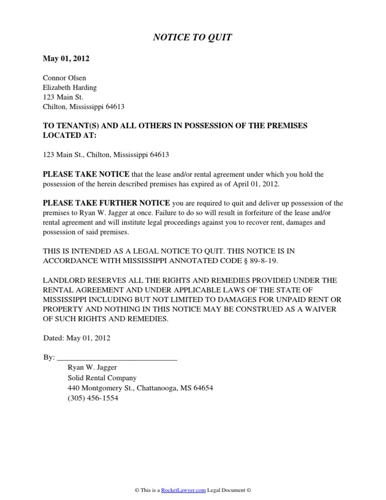 Mississippi Eviction Notice | PDF