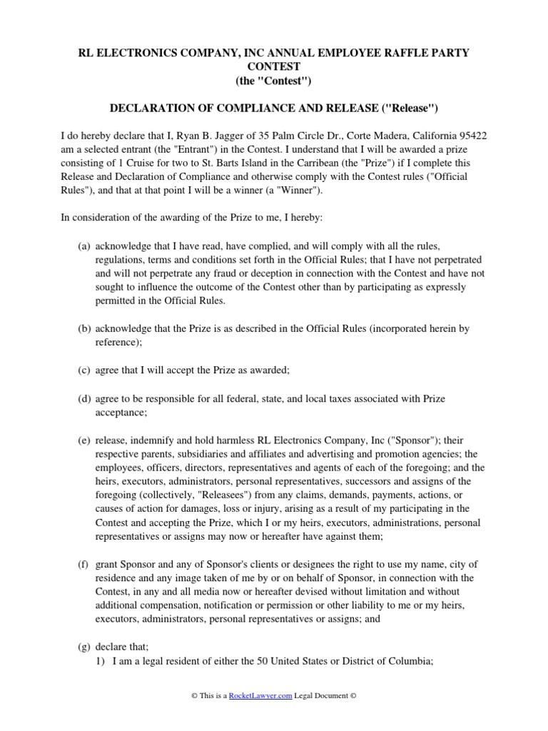 Declaration of Compliance and Release For Contest Rules | PDF ...