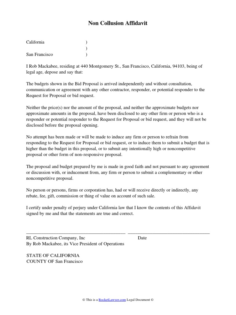 Non Collusion Affidavit | Affidavit | Notary Public