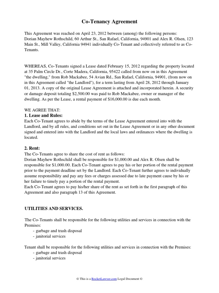 Co-Tenancy Agreement | Concurrent Estate | Leasehold Estate