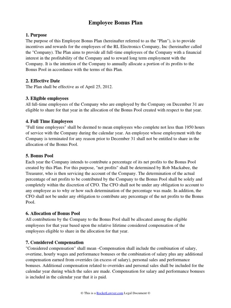 Employee Bonus Plan | Employment | Salary