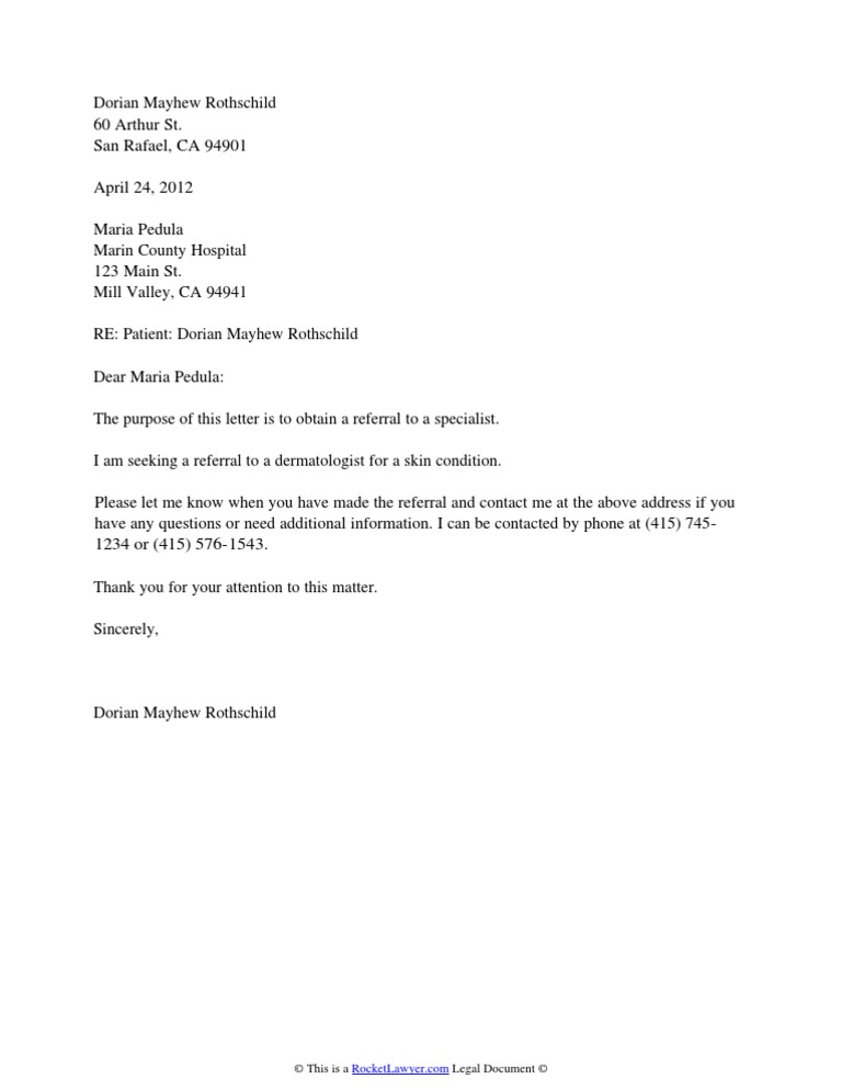 Letter To Request A Referral To Another Doctor | PDF