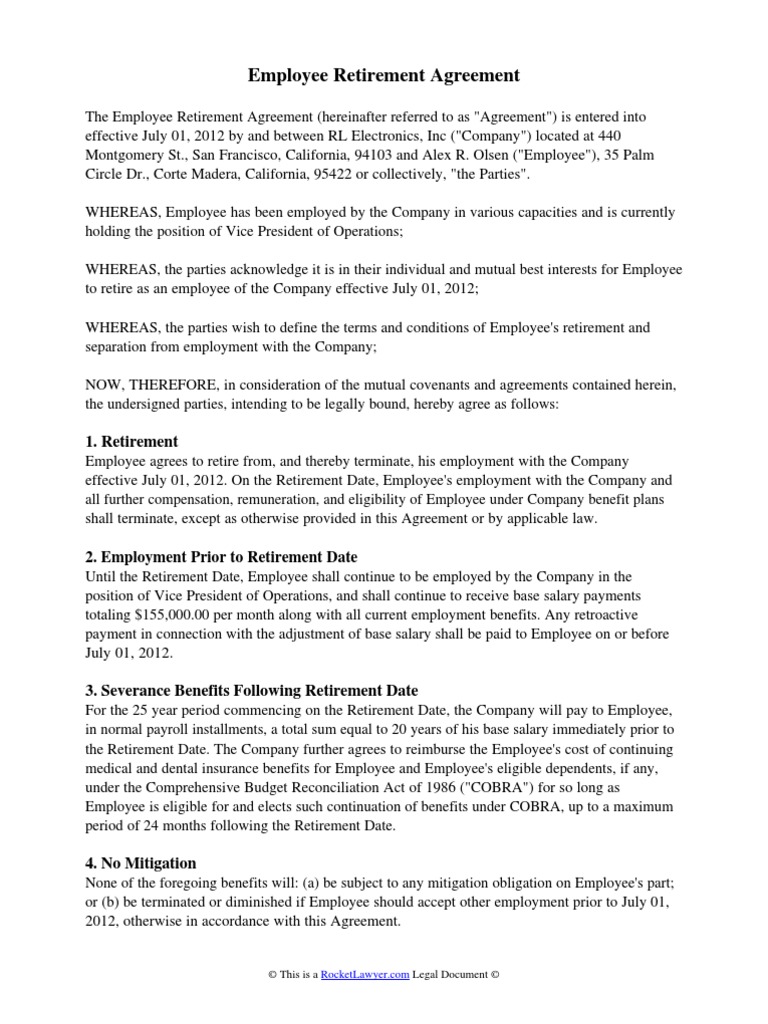 Employee Retirement Agreement | PDF | Law Of Agency | Subsidiary