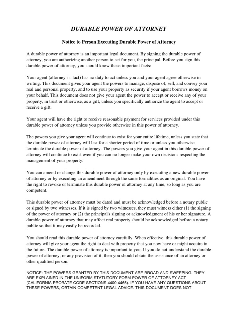 Durable Power of Attorney | PDF | Power Of Attorney | Trust Law