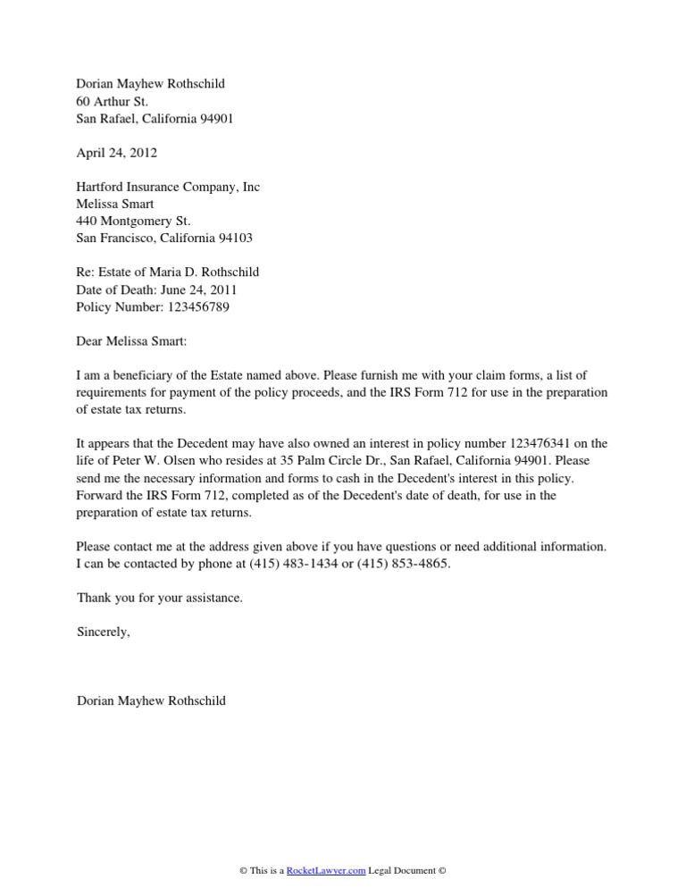 Life Insurance Proceeds Letter | PDF
