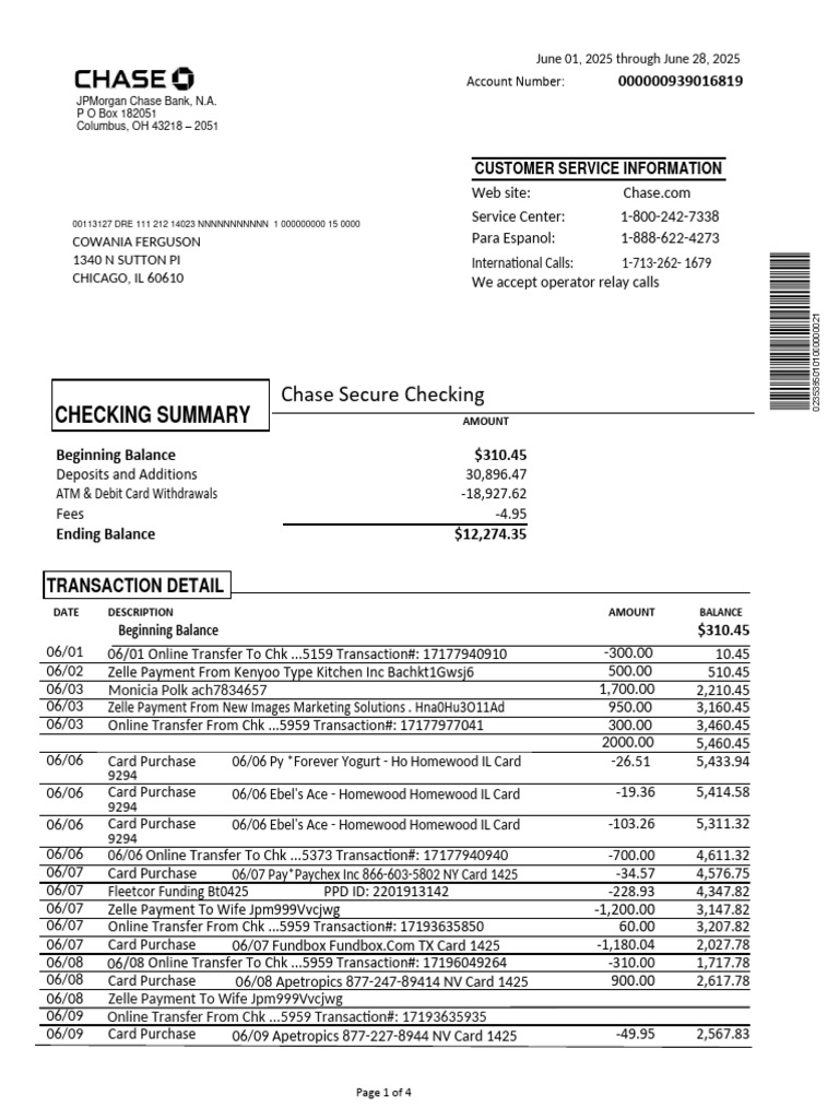 Chase Account Summary and Transactions | PDF | Chase Bank | Payments