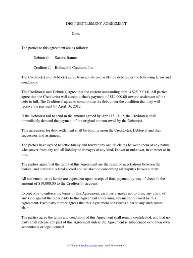 Debt Settlement Agreement | PDF | Debtor | Settlement (Litigation)
