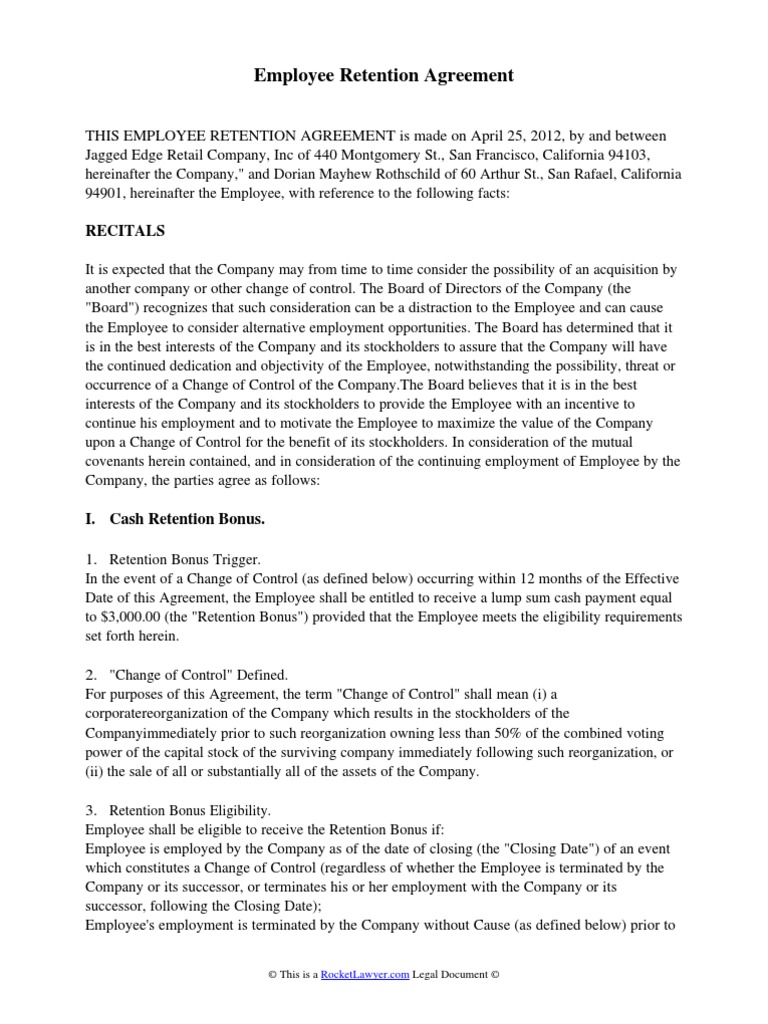 Employee Retention Agreement | Arbitration | Withholding Tax