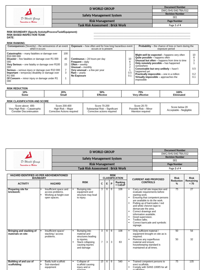 (Cr-RA-012-01012014) Risk Assessment - Brick Work | PDF | Risk | Risk ...