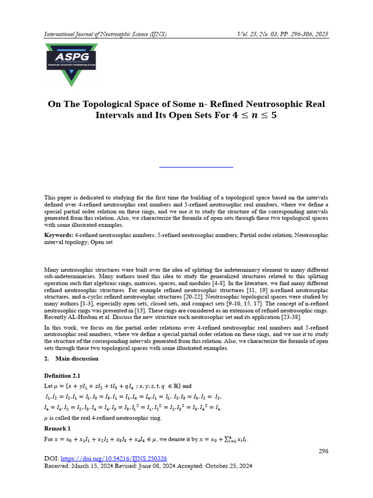 Topological Space of n-Refined Neutrosophic Intervals | PDF | Ring ...