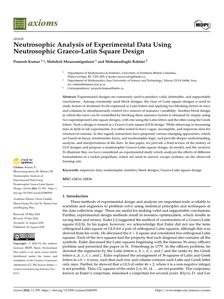 Neutrosophic Analysis of Experimental Data Using Neutrosophic Graeco ...