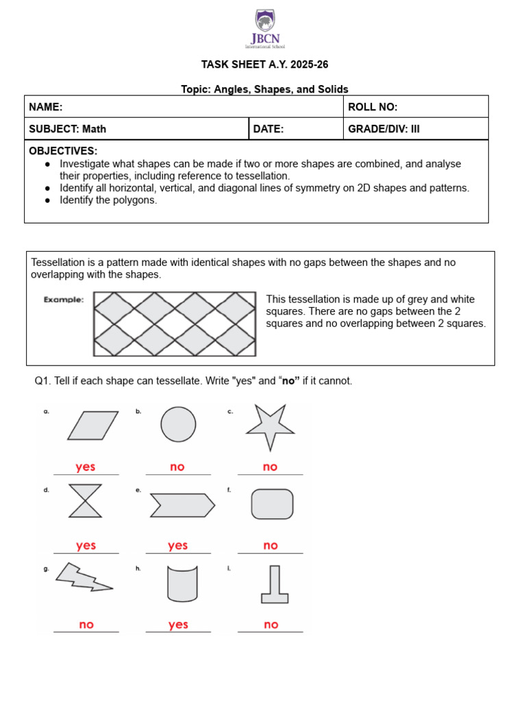 Answer Key - Practice Sheet 2 - Angles, Shapes and Solids 25-26 | PDF