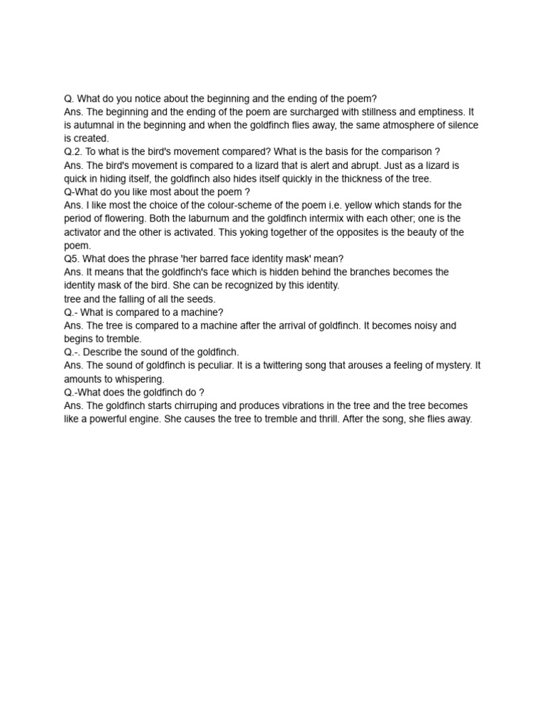 Analysis of Goldfinch Poem Elements | PDF