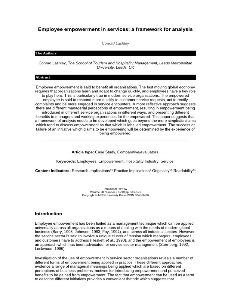 Framework for Employee Empowerment in Services | PDF | Empowerment ...