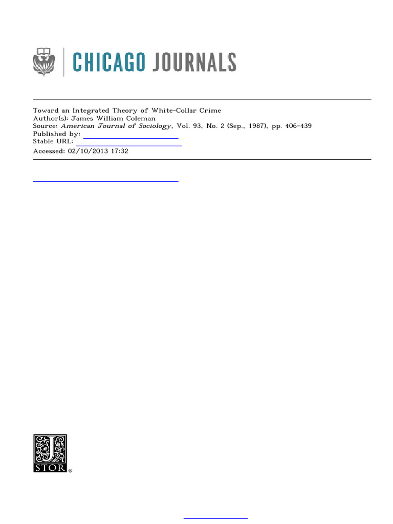 James S. Coleman 1987 Toward An Integrated Theory of White-Collar Crime ...