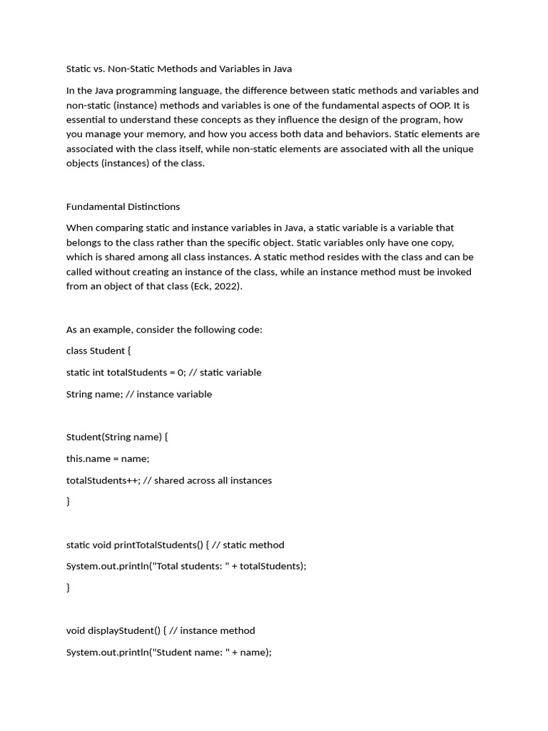 Static Vs Non Static in Java | PDF | Class (Computer Programming ...