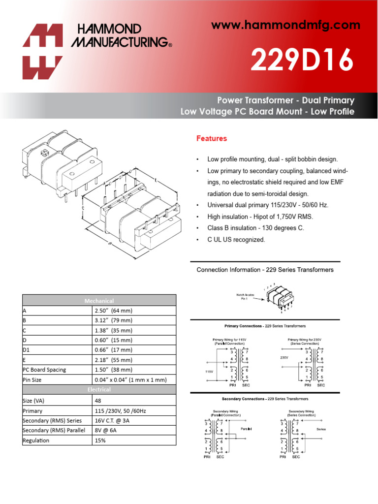 Low Voltage PC Board Mount - Low Profile: Power Transformer - Dual ...
