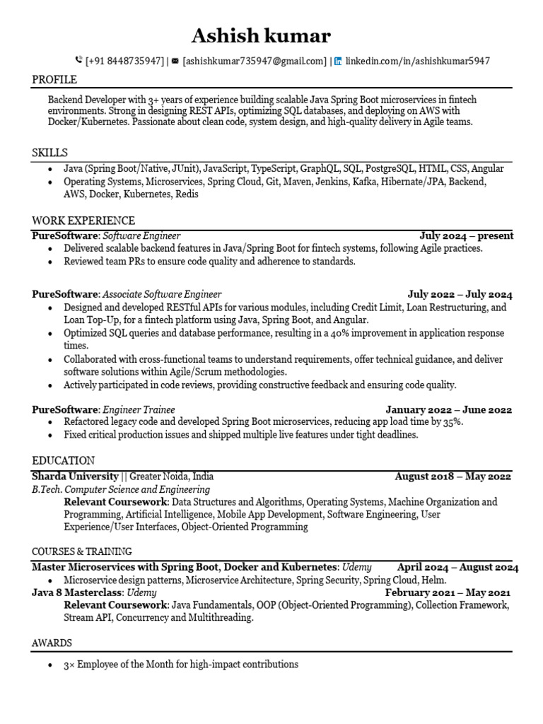 Ashish Kumar Backend Developer 3 | PDF | Java (Programming Language ...