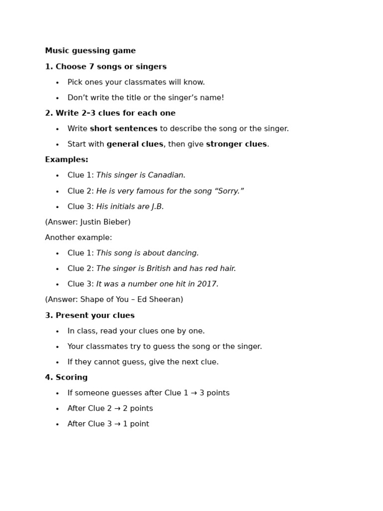Music Guessing Game | PDF