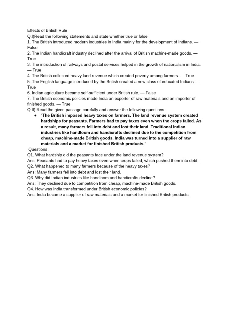 Impact of British Rule on India | PDF