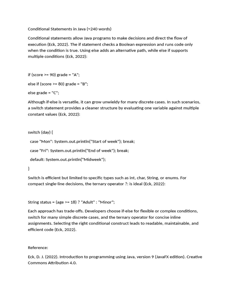 Conditional Statements in Java | PDF