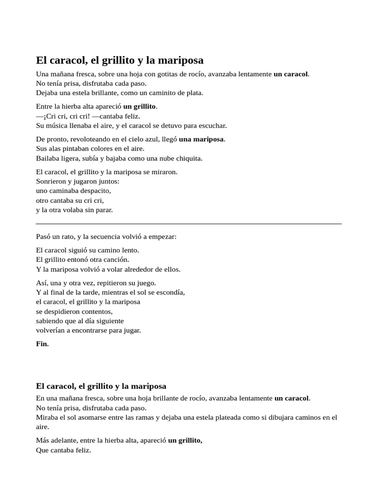 Amistad entre el caracol y el grillo | PDF