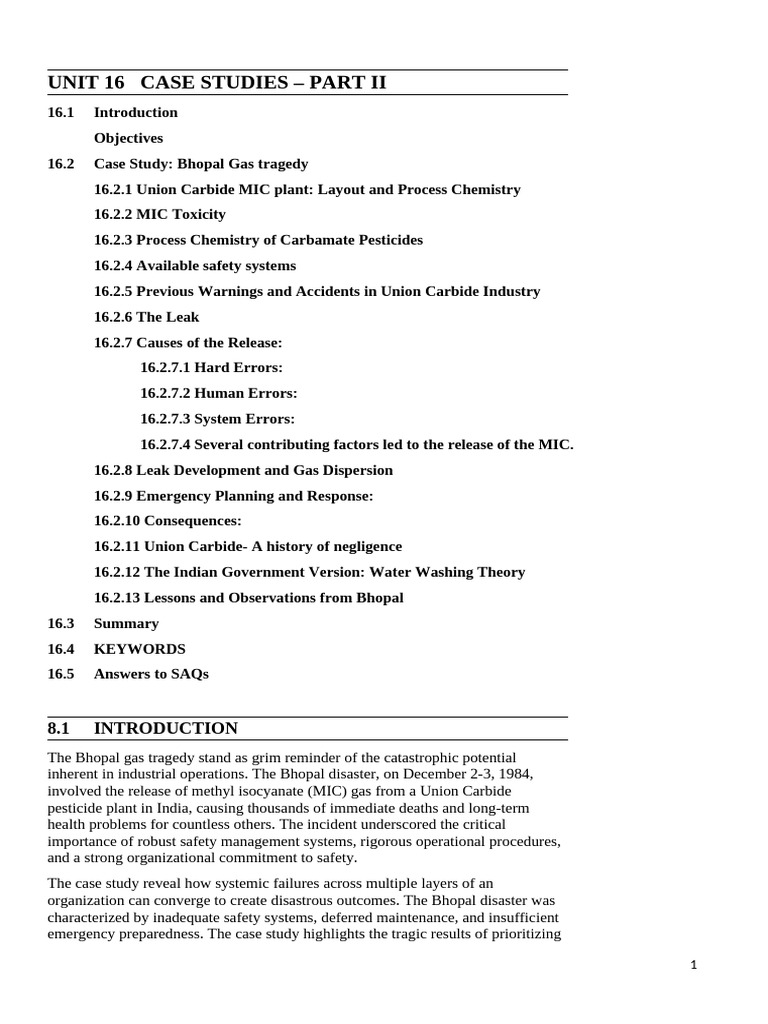 UNIT-16 CASE STUDIES Part II-Block-4 Safety Management Systems and Case Studies-Dr - NB | PDF