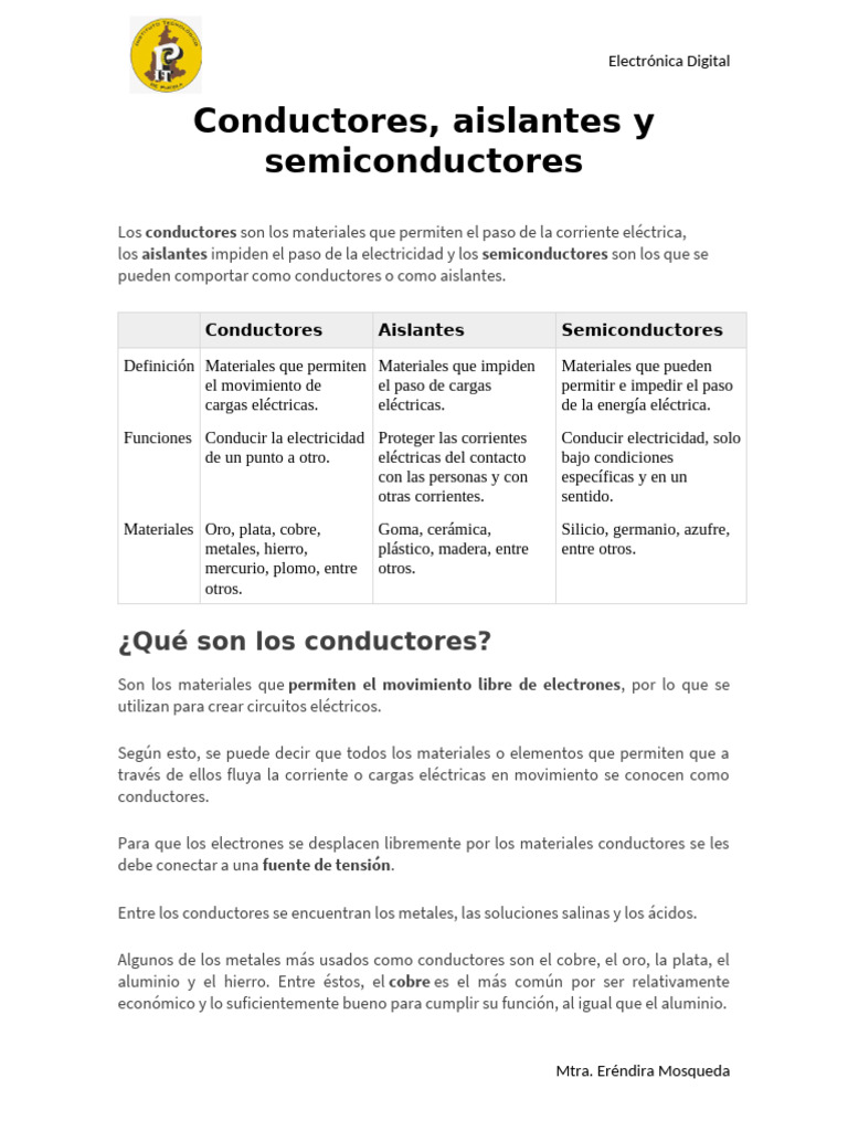 Conductores y Aislantes | PDF | Aislador (Electricidad) | Semiconductores
