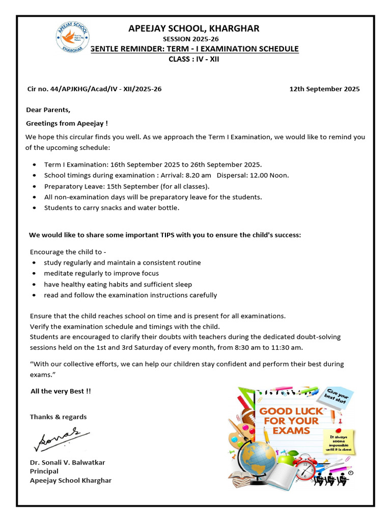Apeejay School Term I Exam Schedule 2025 | PDF