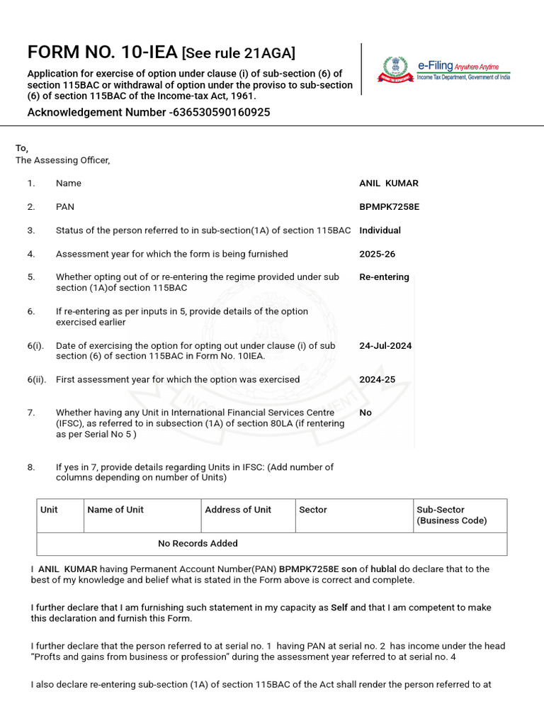Form 10-IEA - Filed Form | PDF