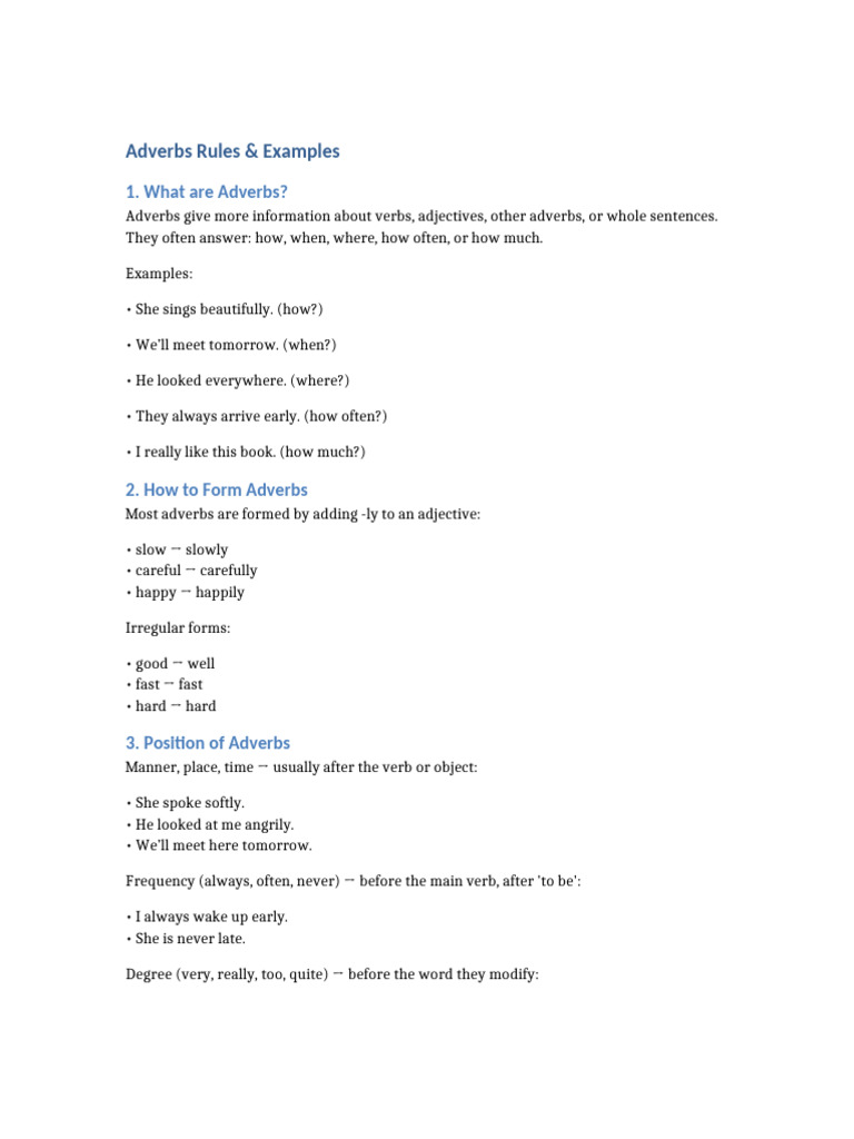 Adverbs Rules | PDF