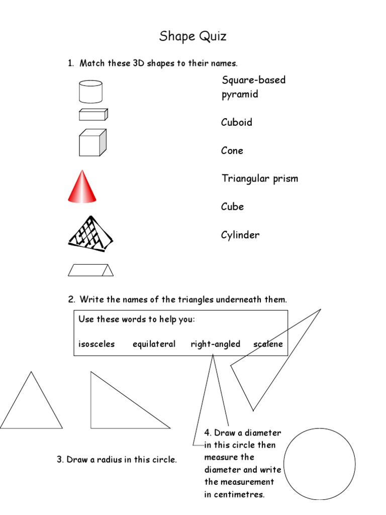3D Shapes and Geometry Quiz | PDF | Teaching Methods & Materials | Home ...