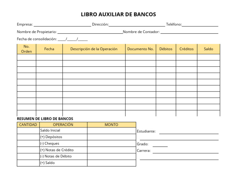 Libro Auxiliar de Bancos | PDF